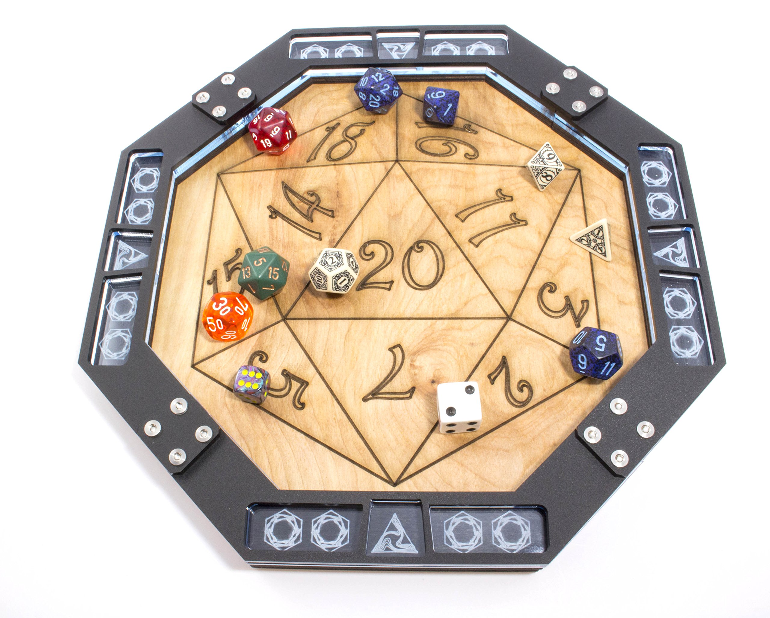 C4Labs Octagon Dice Tray~Octagon-Wood with Laser Etched D20 Design for Gaming