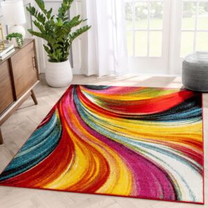 treehouse bohemian patchwork multi pink red yellow blue orange green black oriental damask (5'3" x 7'3") area rug thick soft plush shed free easy clean stain resistant