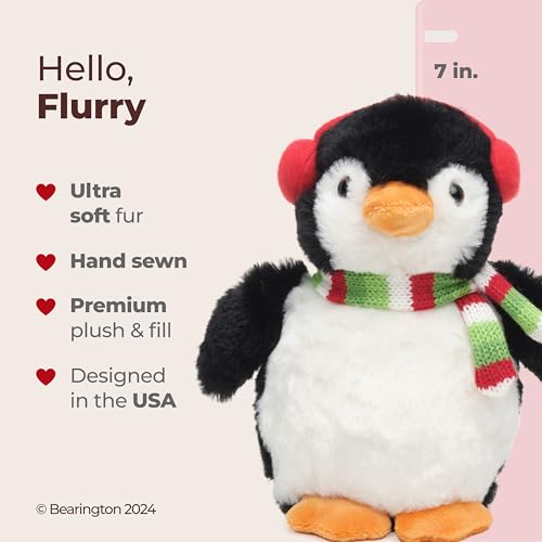 Bearington Flurry the Holiday Penguin Stuffed Animal, 7 Inch Christmas Plush, Ideal Christmas Penguin Gift for Toddlers, Kids & Teens