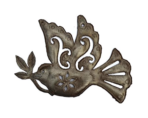 It's Cactus Home Decor Bird, Set of 2 Dove of Peace with Olive Branch, Wall Hanging Plaques, Cute Metal Garden Art 5.5 x 8 Inches, Handmade in Haiti