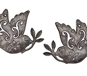 It's Cactus Home Decor Bird, Set of 2 Dove of Peace with Olive Branch, Wall Hanging Plaques, Cute Metal Garden Art 5.5 x 8 Inches, Handmade in Haiti