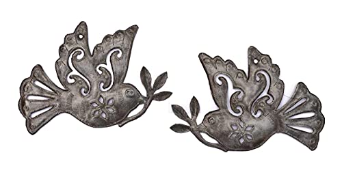 It's Cactus Home Decor Bird, Set of 2 Dove of Peace with Olive Branch, Wall Hanging Plaques, Cute Metal Garden Art 5.5 x 8 Inches, Handmade in Haiti