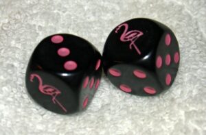 black with pink flamingos dice pair by non-label