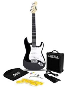 rockjam rjeg02 6 string electric guitar beginner kit with 10-watt amp, gig bag & accessories-black, right, (rjeg02-sk-bk)