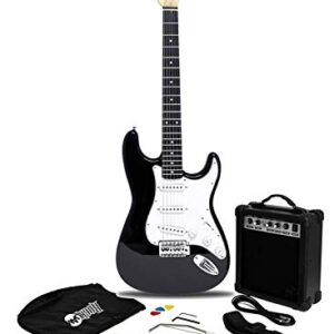 RockJam RJEG02 6 String Electric Guitar Beginner Kit with 10-Watt Amp, Gig Bag & Accessories-Black, Right, (RJEG02-SK-BK)