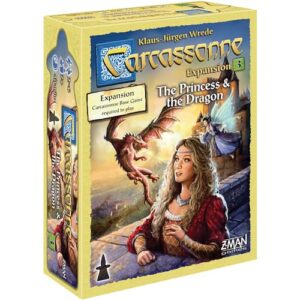 carcassonne the princess & the dragon board game expansion - chivalry, sorcery and intrigue await! strategy game for kids and adults, ages 7+, 2-6 players, 45 minute playtime, made by z-man games