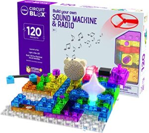 e-blox building blocks stem circuit kit, 120 projects, build your own sound machine & radio, build real working fm radio & listen to favorite station, science, birthday gift, boys, girls, 8+