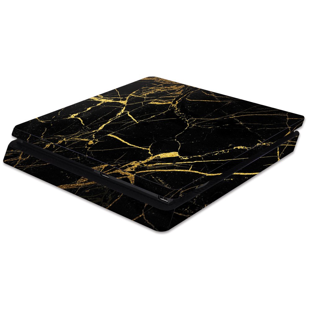 MightySkins Skin Compatible with Sony PS4 Slim Console - Black Gold Marble | Protective, Durable, and Unique Vinyl Decal wrap Cover | Easy to Apply, Remove, and Change Styles | Made in The USA