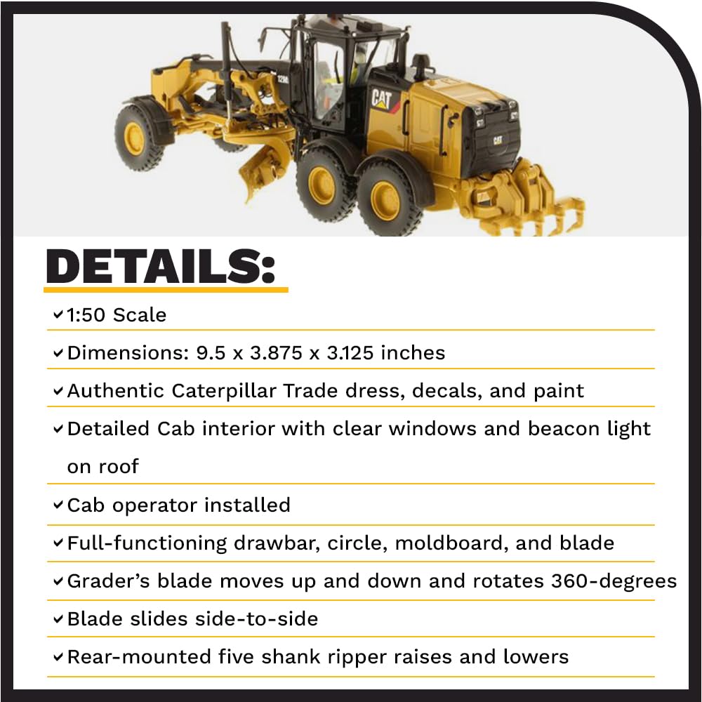 Diecast Masters 1:50 Caterpillar 12M3 Motor Grader | High Line Series Cat Trucks & Construction Equipment | 1:50 Scale Model Diecast Collectible | Diecast Masters Model 85519