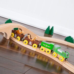 Orbrium Toys 12 (18 Pcs) Wooden Engines & Train Cars Collection with Animals, Farm Safari Zoo Wooden Animal Train Cars, Circus Wooden Train Compatible with Thomas, Brio, Chuggington