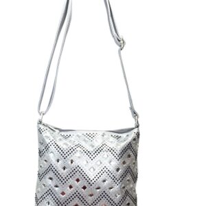 Zzfab Gem Stone Cheron Zigzag Sparkle Cross Body bag Bling Purses Silver (Pewter)