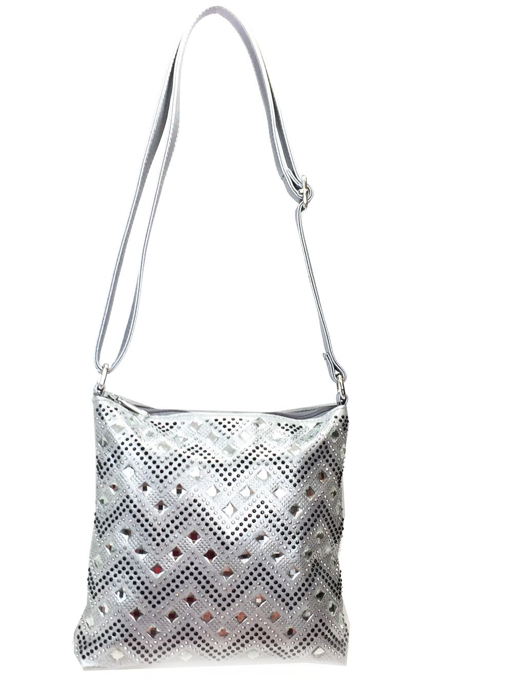 Zzfab Gem Stone Cheron Zigzag Sparkle Cross Body bag Bling Purses Silver (Pewter)