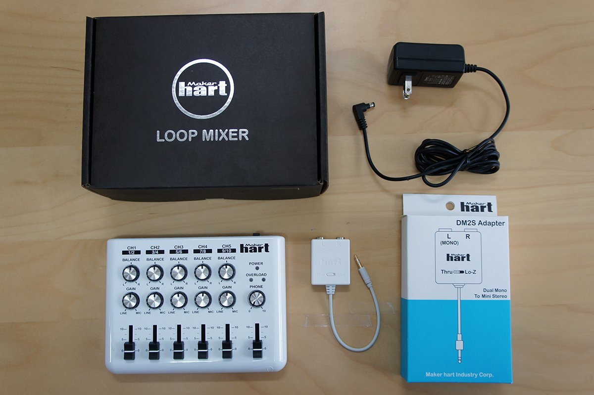 Maker Hart LOOP MIXER - Portable Audio Mixer with 5 Channel stereo inputs, 3 Outputs via 3.5mm jack. Including a Mono to Stereo DM2S Adapter.