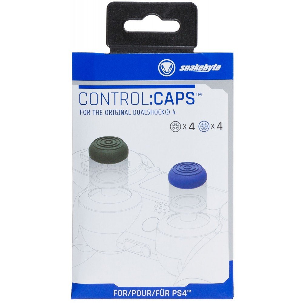 Snakebyte Control: Caps - 8x Thumb Grips for PlayStation 4 Controller/Gamer Pad (4x Black/ 4x Blue)