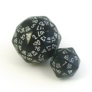 120-sided and 48-sided dice in black