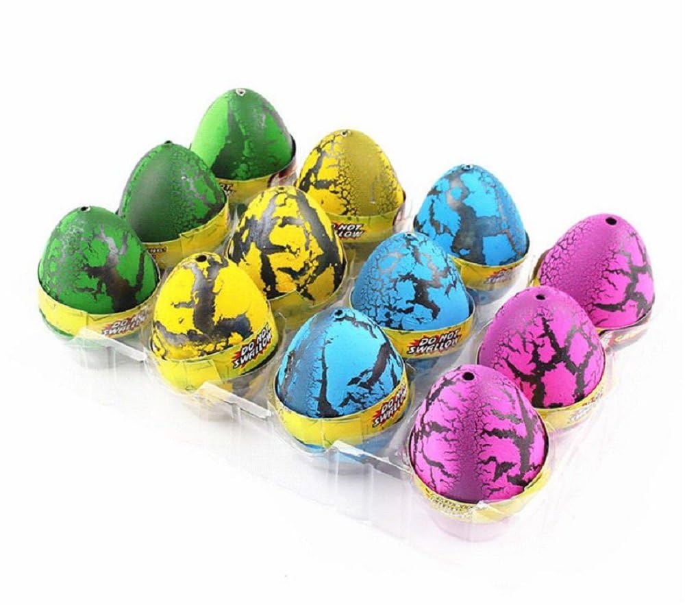 GracesDawn 12 Pack Dinosaur Egg Cute Magic Growing Dinosaur Egg Add Water Child Gift Hatching Inflatable Toy(Color Cracks)