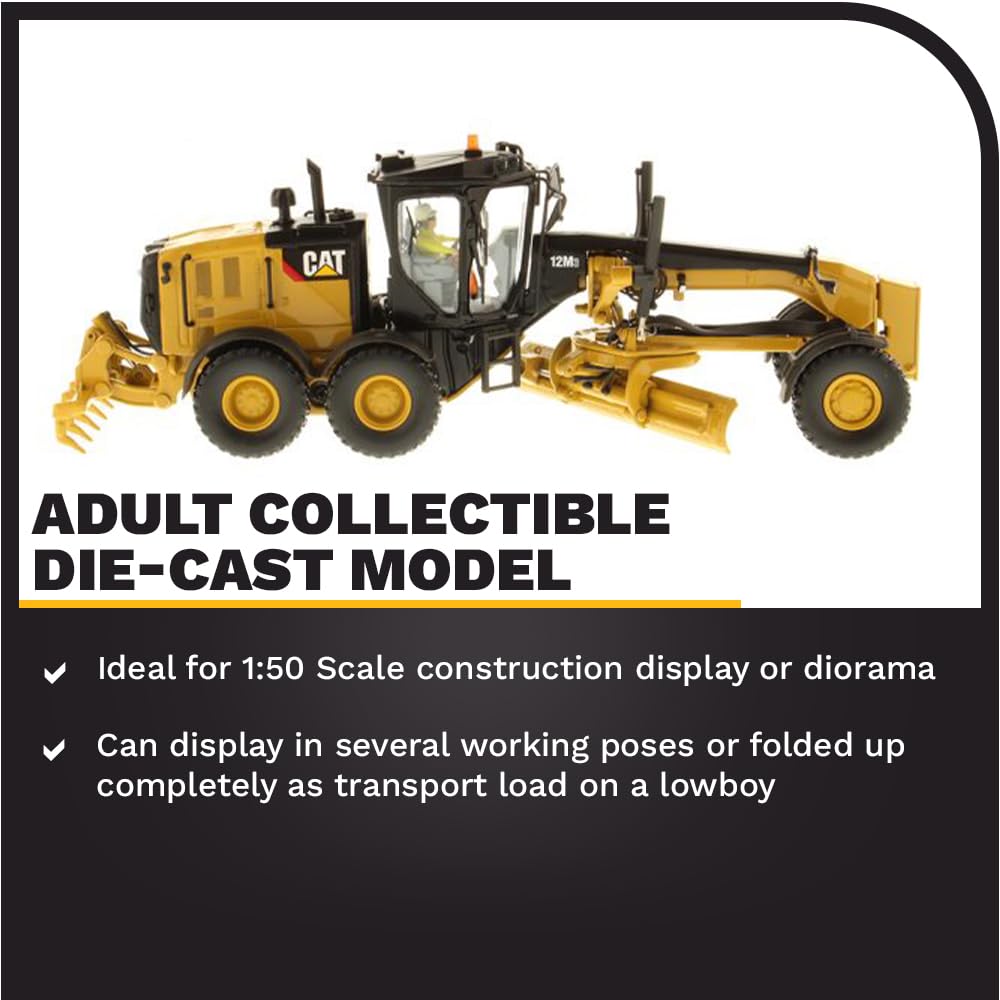 Diecast Masters 1:50 Caterpillar 12M3 Motor Grader | High Line Series Cat Trucks & Construction Equipment | 1:50 Scale Model Diecast Collectible | Diecast Masters Model 85519