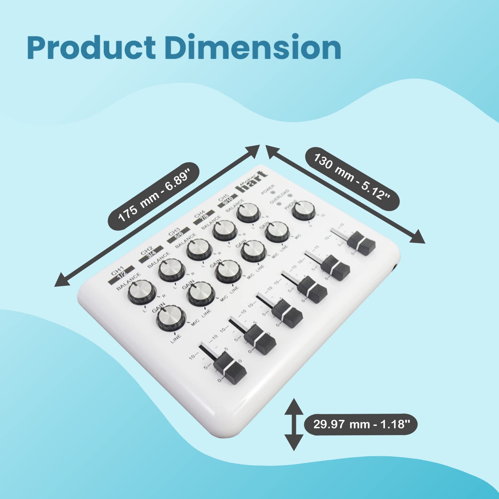 Maker Hart LOOP MIXER - Portable Audio Mixer with 5 Channel stereo inputs, 3 Outputs via 3.5mm jack. Including a Mono to Stereo DM2S Adapter.