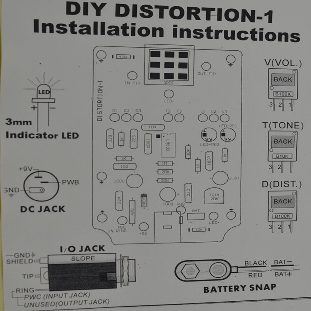 TTONE DIY Distortion DS-1 Guitar Pedal Effects Stompbox Kit Green No Holes