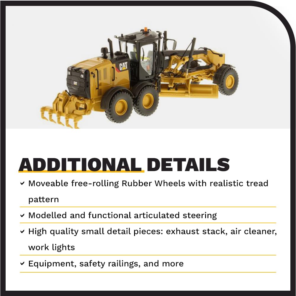 Diecast Masters 1:50 Caterpillar 12M3 Motor Grader | High Line Series Cat Trucks & Construction Equipment | 1:50 Scale Model Diecast Collectible | Diecast Masters Model 85519