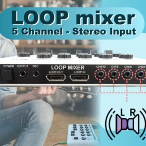 Maker Hart LOOP MIXER - Portable Audio Mixer with 5 Channel stereo inputs, 3 Outputs via 3.5mm jack. Including a Mono to Stereo DM2S Adapter.