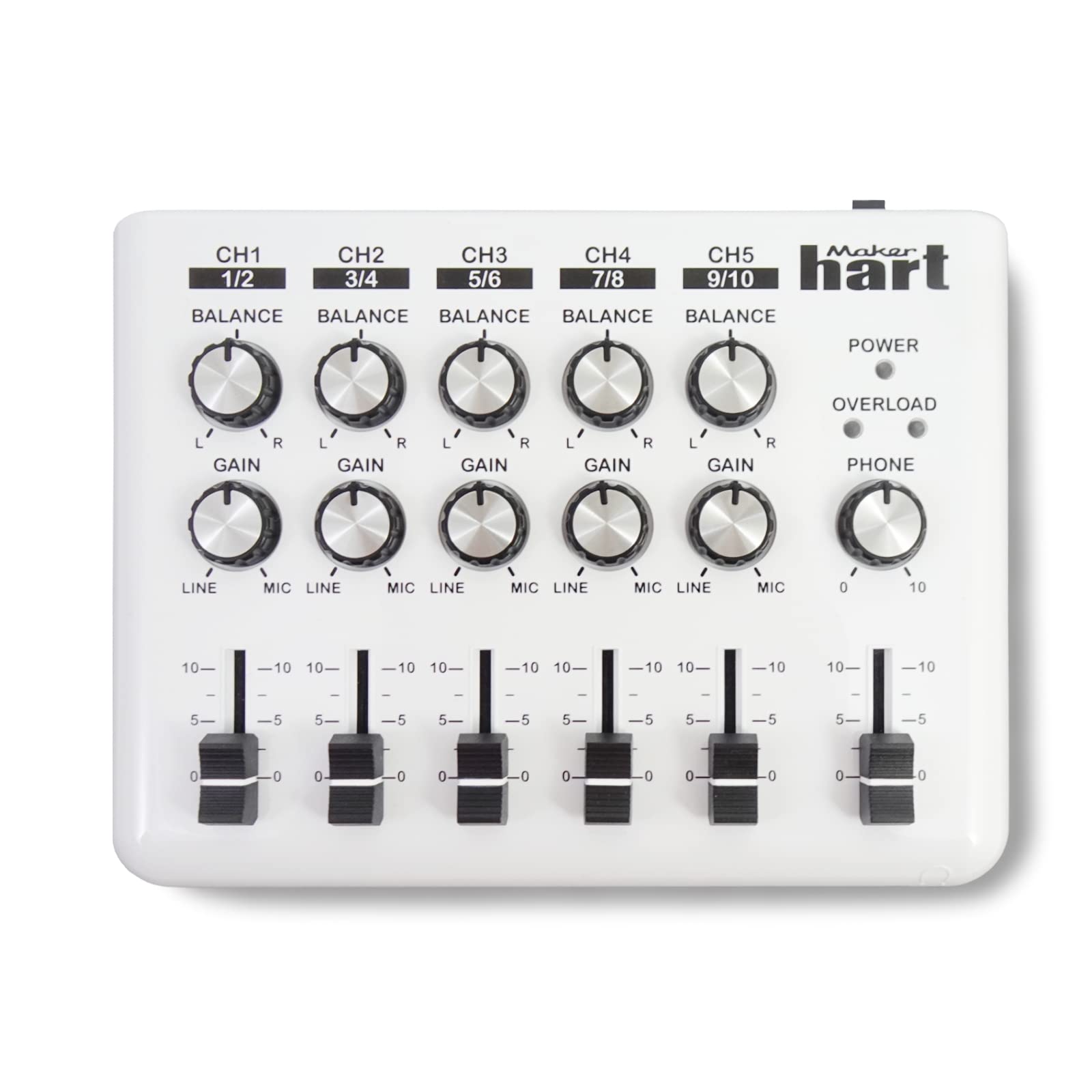 Maker Hart LOOP MIXER - Portable Audio Mixer with 5 Channel stereo inputs, 3 Outputs via 3.5mm jack. Including a Mono to Stereo DM2S Adapter.