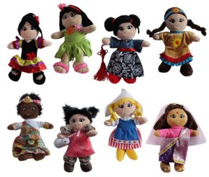 snuggle stuffs soft plush around the world 8" dolls, 8 pack