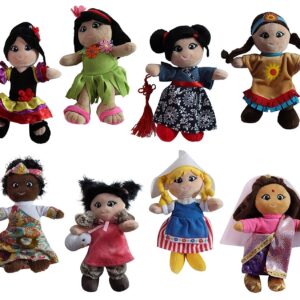 Snuggle Stuffs Soft Plush Around The World 8" Dolls, 8 Pack