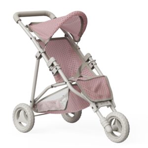 olivia's little world doll jogging-style stroller with canopy, storage underneath, pink and cream and gray