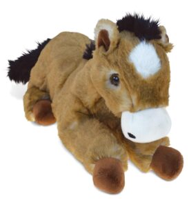 dollibu lying brown horse stuffed animal - super soft plush horse, floppy farm stuffed animal, cute stuffed horse gifts for girls, boys, realistic horse for toddler, kids, and adults - 10.5 inches