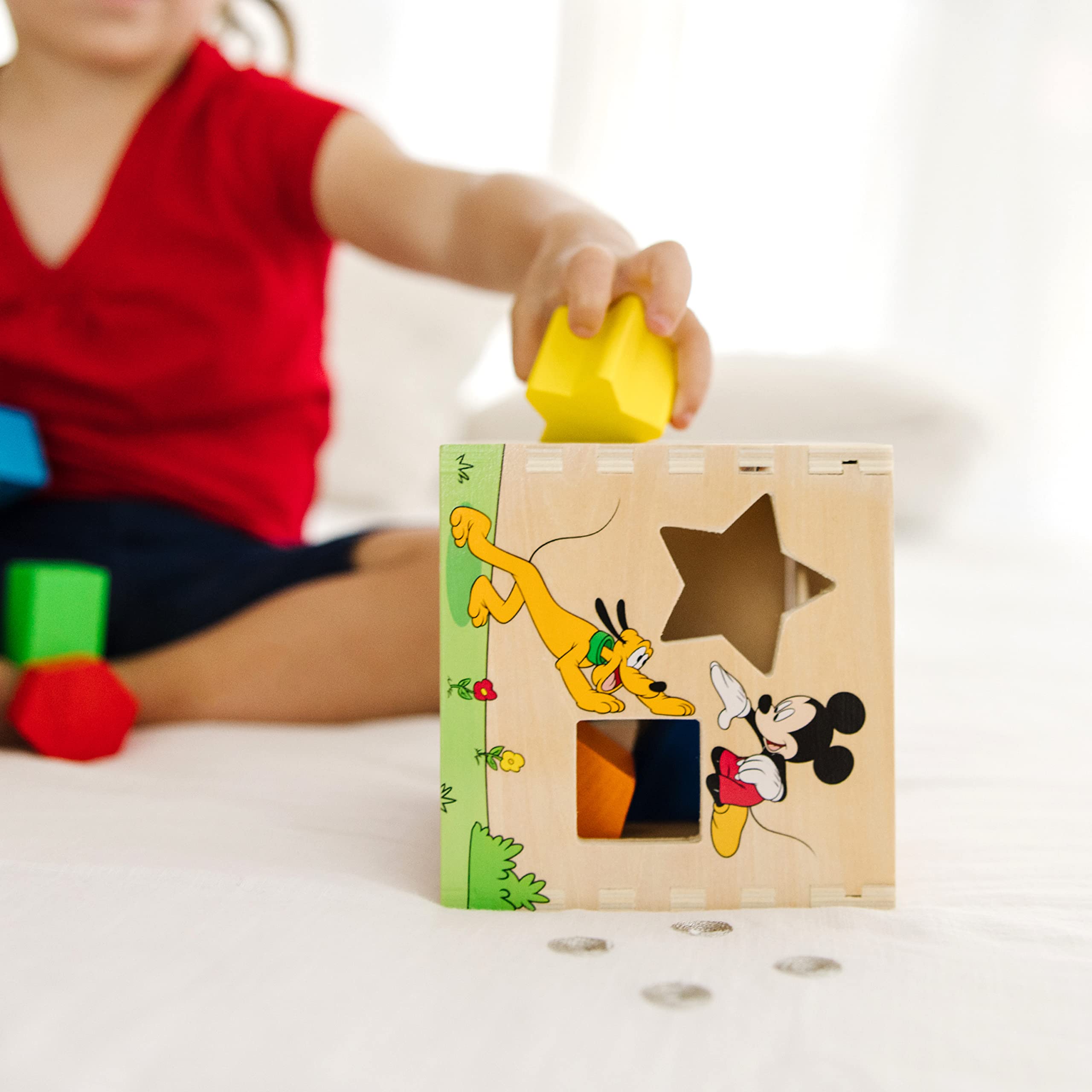 Melissa & Doug Disney Mickey Mouse & Friends Wooden Shape Sorting Cube - Mickey Mouse Toys, Classic Wooden Toys For Babies And Toddlers Ages 2+