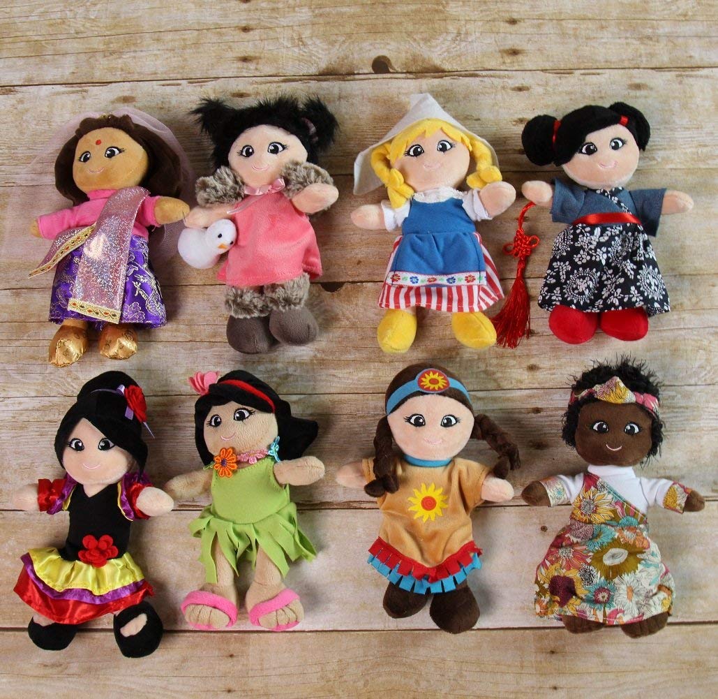 Snuggle Stuffs Soft Plush Around The World 8" Dolls, 8 Pack