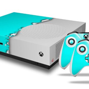 WraptorSkinz Decal Vinyl Skin Wrap Compatible with Xbox One S Console and Controllers - Ripped Colors Neon Teal Gray