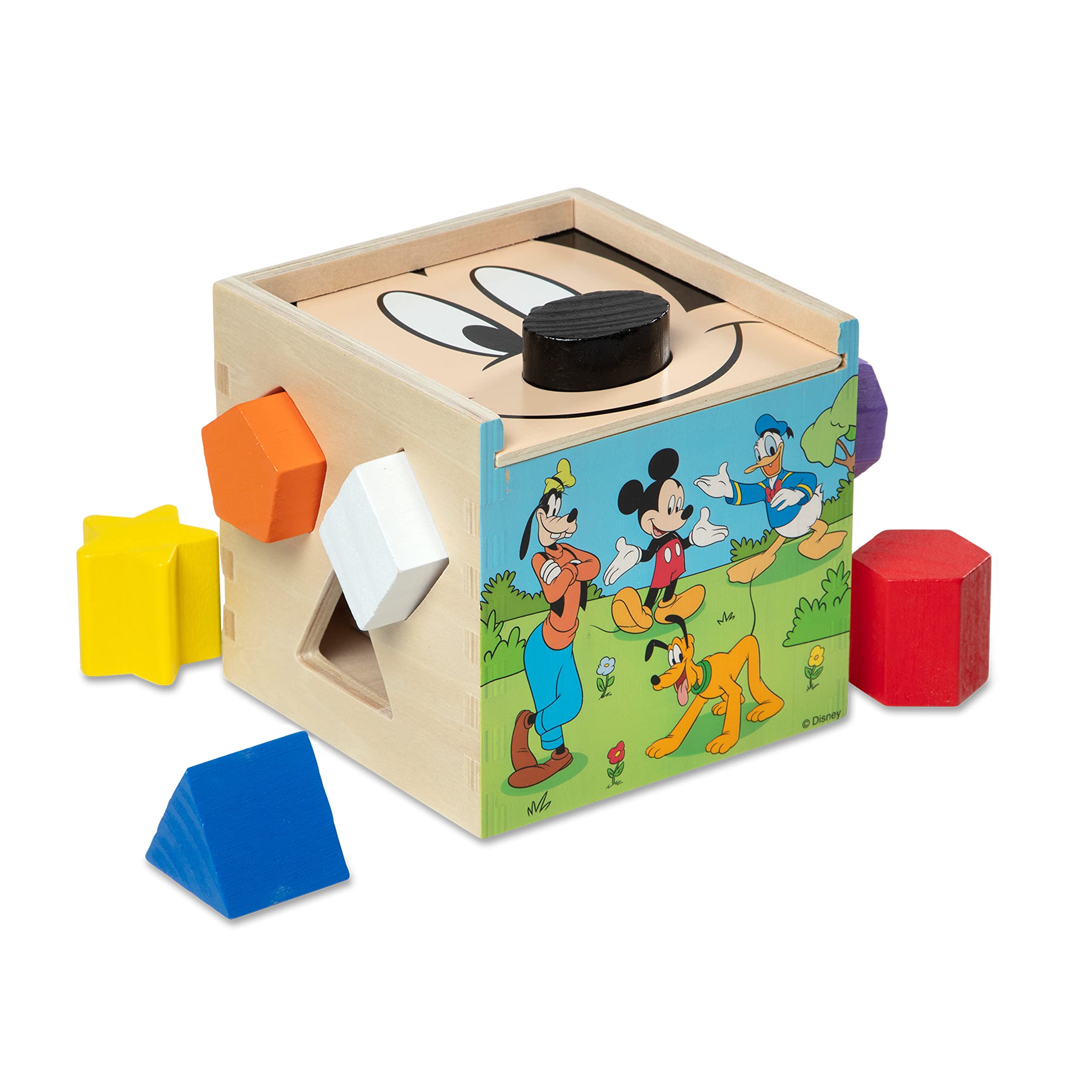 Melissa & Doug Disney Mickey Mouse & Friends Wooden Shape Sorting Cube - Mickey Mouse Toys, Classic Wooden Toys For Babies And Toddlers Ages 2+