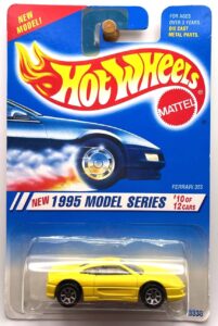 hot wheels 1995 model series 10/12 yellow ferrari 355 7spoke 'new model' card