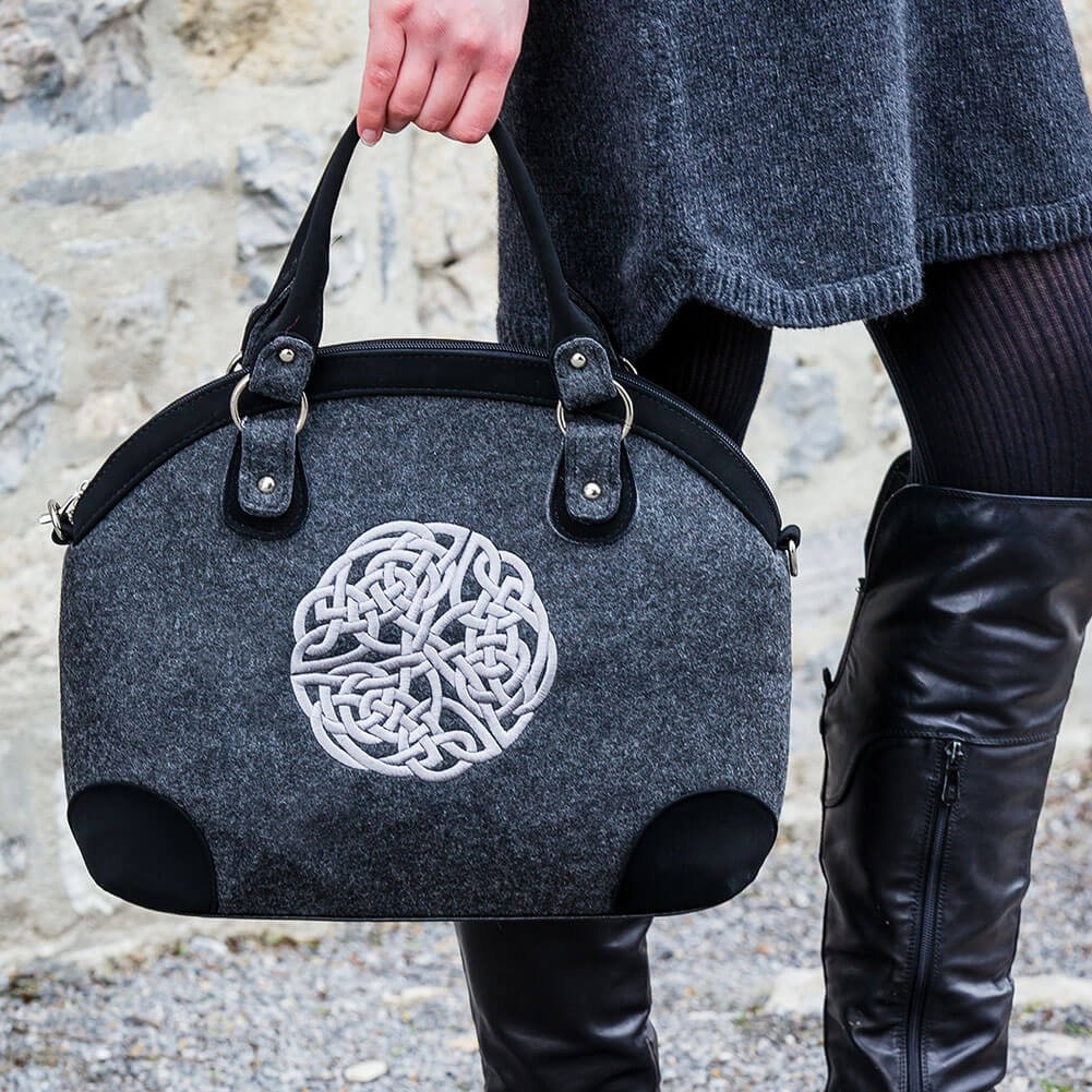 Irish Tote Handbag for Women Celtic Knot Wool & Leather Purse Made in Ireland