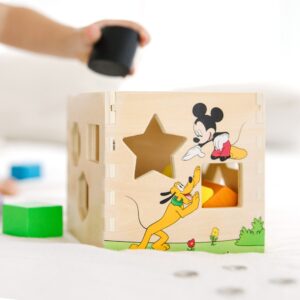 Melissa & Doug Disney Mickey Mouse & Friends Wooden Shape Sorting Cube - Mickey Mouse Toys, Classic Wooden Toys For Babies And Toddlers Ages 2+