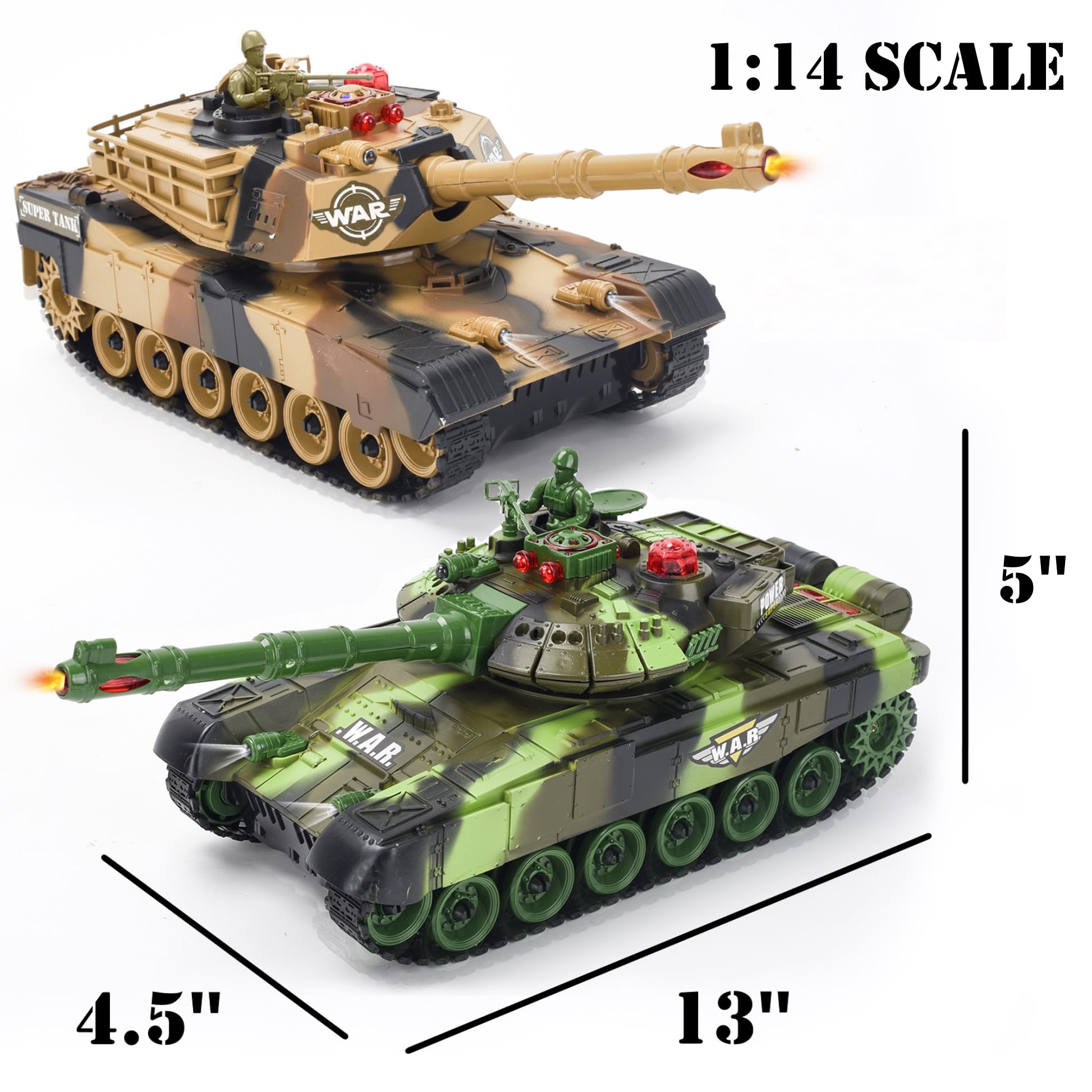 Haktoys RC Battle Tank Set 1:24 Scale Remote Control Fighting Tanks, Radio Control Military Toys for Kids and Adults - Realistic Sounds, Lights and Life Indicators