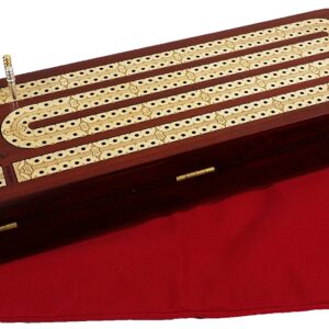 12 1/2" 2 Track Continuous Cribbage Board W/Card Storage Maple Tracks on Bloodwood Corner & Games Won