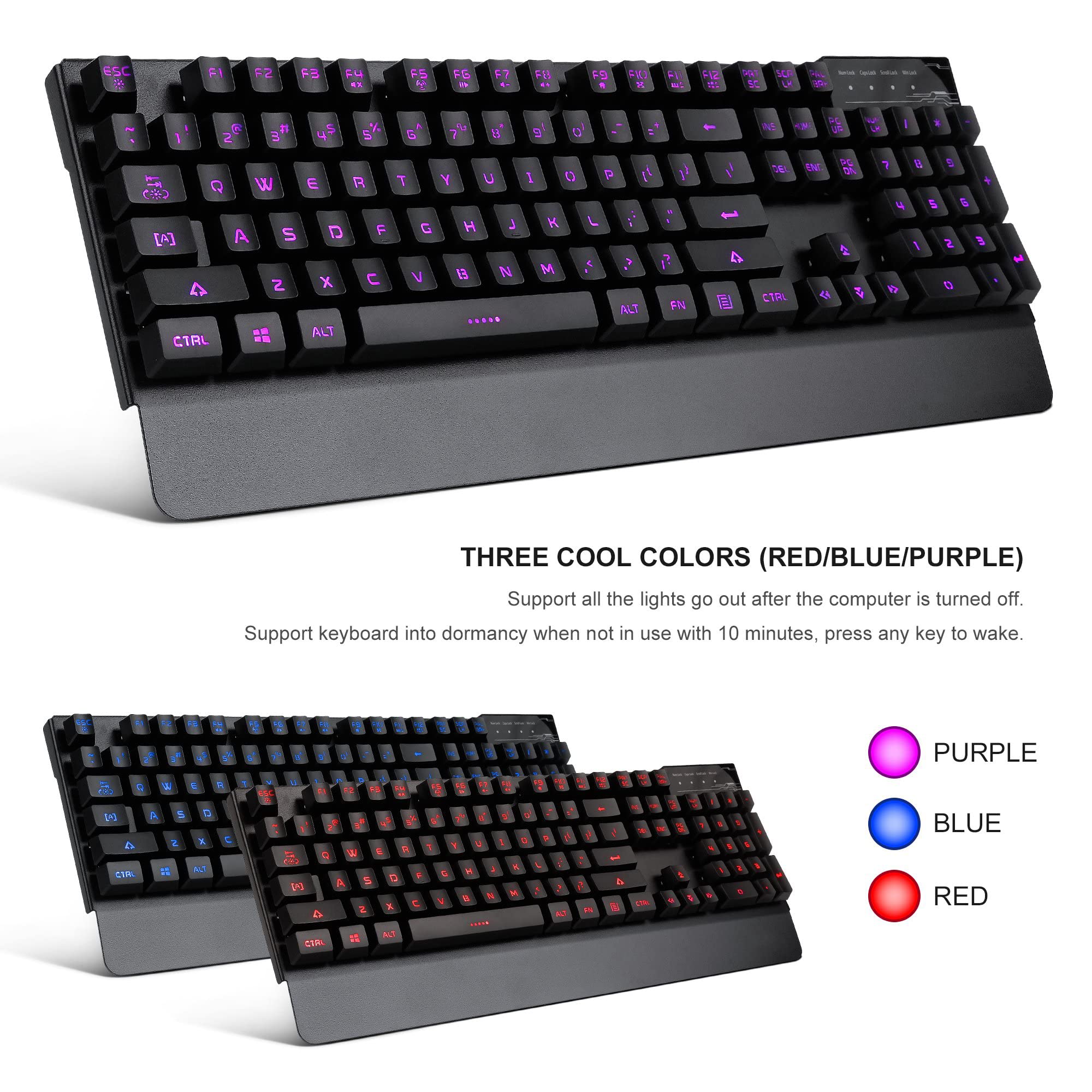 SADES K1 Metal Gaming Keyboard Wired USB 3 Colors Backlight PC Computer Keyboard with 19 Non-Conflict Keys