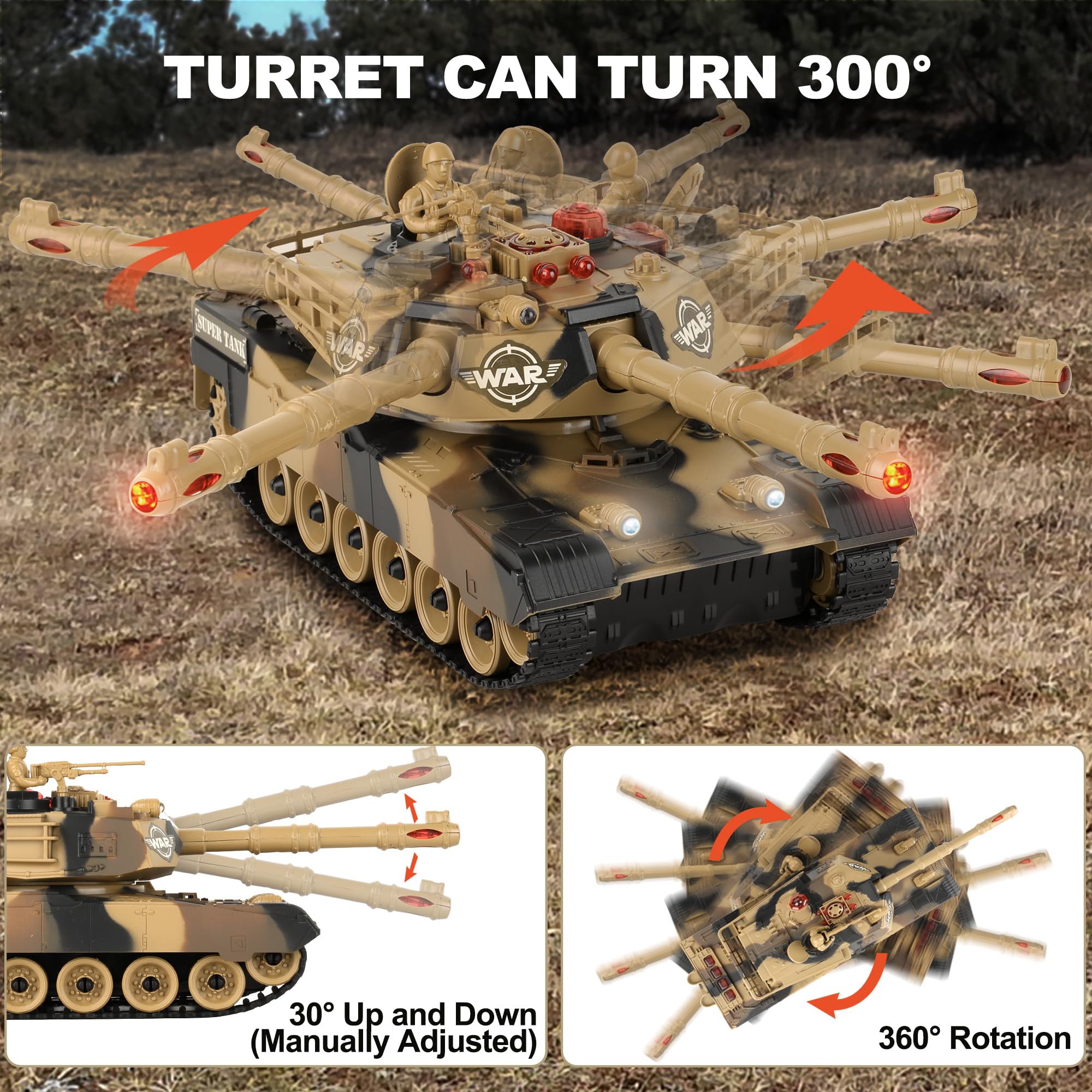 Haktoys RC Battle Tank Set 1:24 Scale Remote Control Fighting Tanks, Radio Control Military Toys for Kids and Adults - Realistic Sounds, Lights and Life Indicators