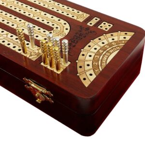 12 1/2" 2 Track Continuous Cribbage Board W/Card Storage Maple Tracks on Bloodwood Corner & Games Won