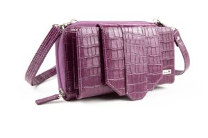 walletbe women's wallet rfid cell phone purse leather crossbody with accordion croco purple