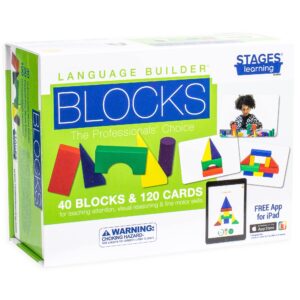 stages learning materials language builder block imitation kit curriculum for autism & preschool 120 pretend play flashcards, 40 wood blocks, ipad app