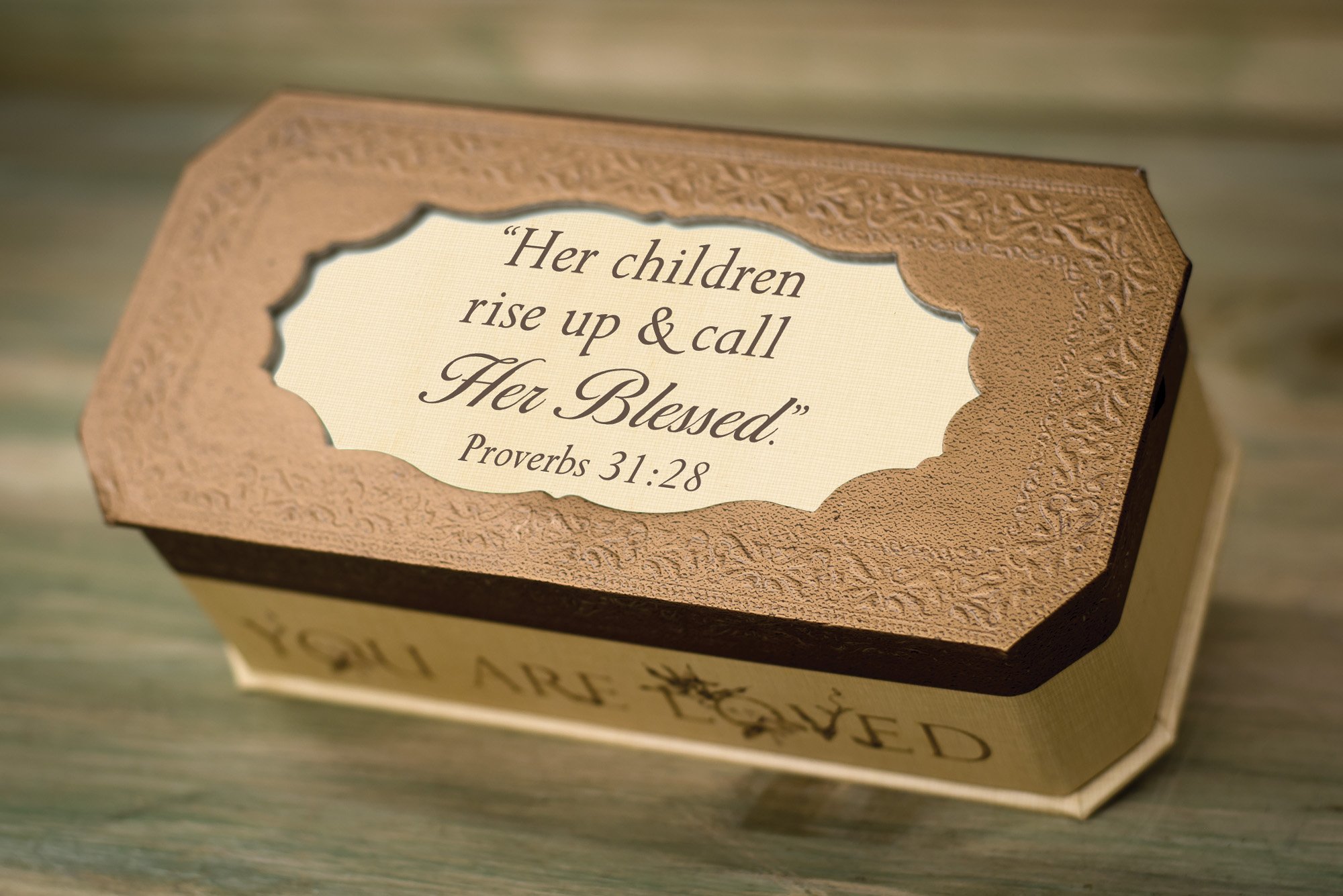 Cottage Garden Children Rise and Call Her Blessed Copper Textured Jewelry Music Box Plays Amazing Grace