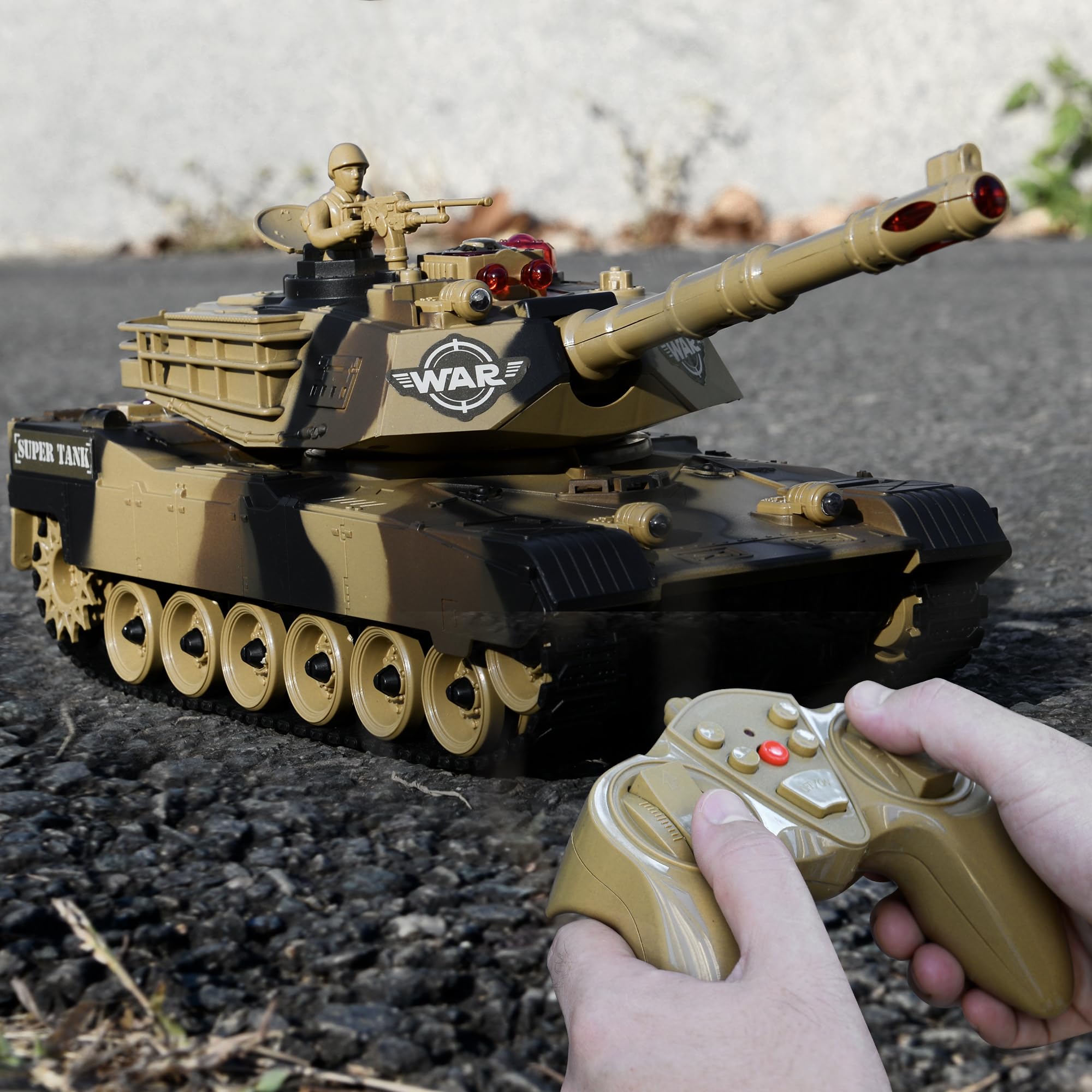 Haktoys RC Battle Tank Set 1:24 Scale Remote Control Fighting Tanks, Radio Control Military Toys for Kids and Adults - Realistic Sounds, Lights and Life Indicators