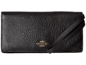 coach pebbled leather slim wallet li/black one size