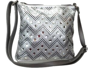 zzfab gem stone cheron zigzag sparkle cross body bag bling purses silver (pewter)