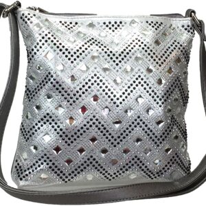 Zzfab Gem Stone Cheron Zigzag Sparkle Cross Body bag Bling Purses Silver (Pewter)