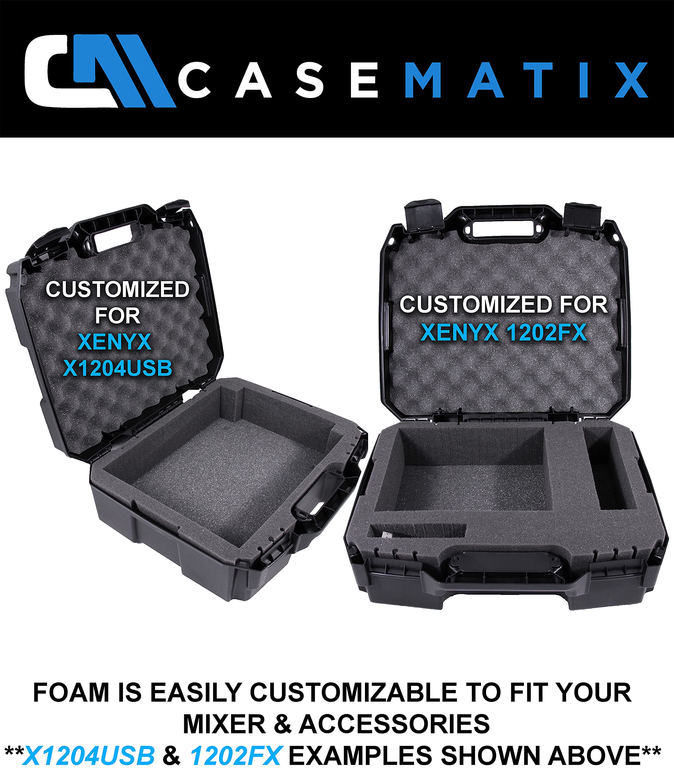 CASEMATIX 17" Hard Shell Audio Mixer Travel Case Compatible with Behringer Xenyx X1204USB, 1204USB, QX1204USB, Q1204USB, 1202FX, 1202, 802, Q802USB, QX1202USB, QX1002USB, 1002B, Q1202USB